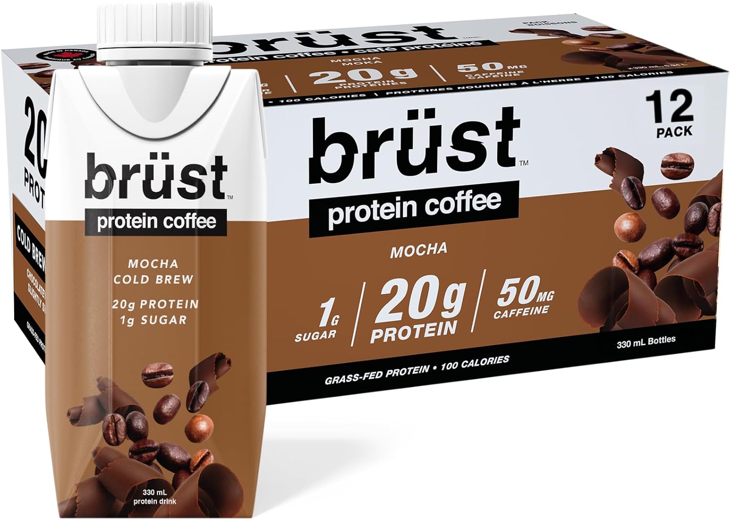 BRÜST PROTEIN COFFEE MOCHA - Chocolatey slightly sweet (20g Protein, 50mg Caffeine, 100 Calories ...