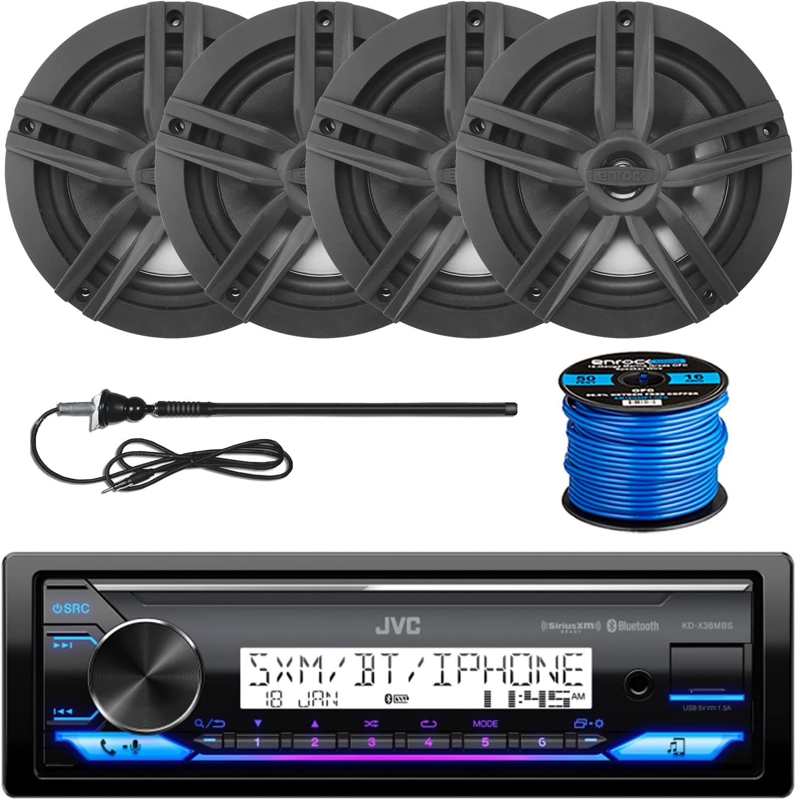 Amazon.com: JVC Single Din Marine Bluetooth USB/AUX Stereo Receiver, 4X ...