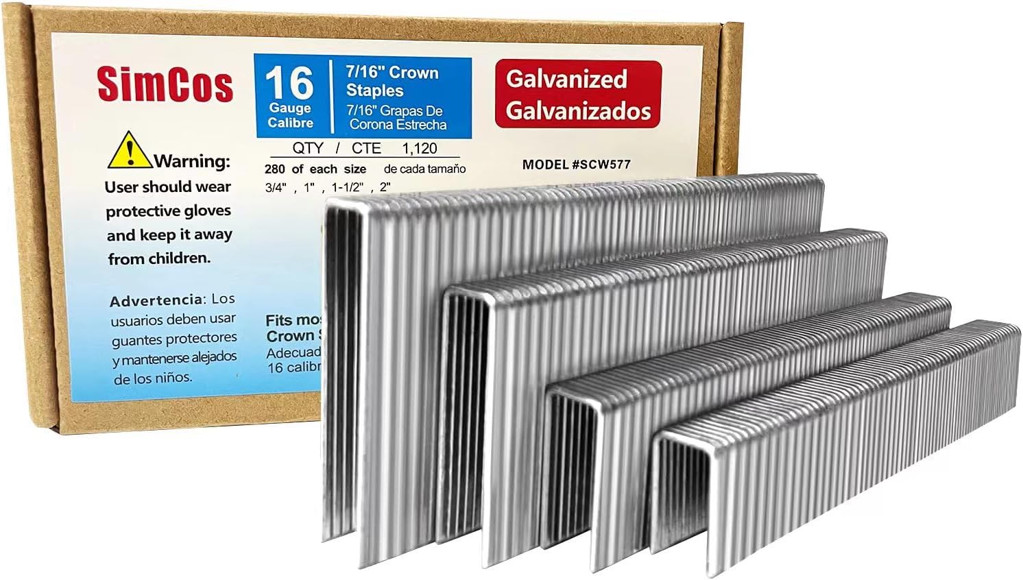 7/16-Inch 16-Gauge Galvanized Crown Senco Style Staples, 10000-Count, 1 ...