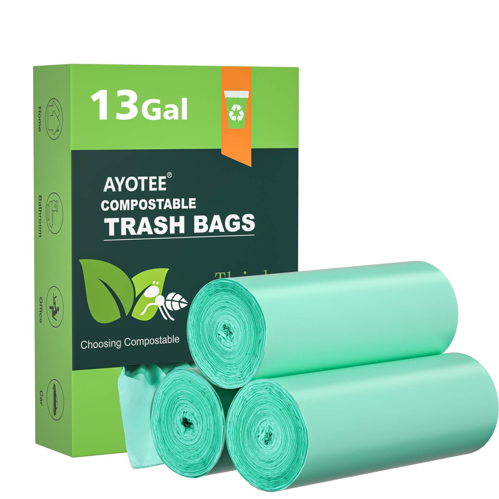 Amazon.com: AYOTEE Compostable Trash Bags 13+ Gallon Tall Kitchen Trash ...