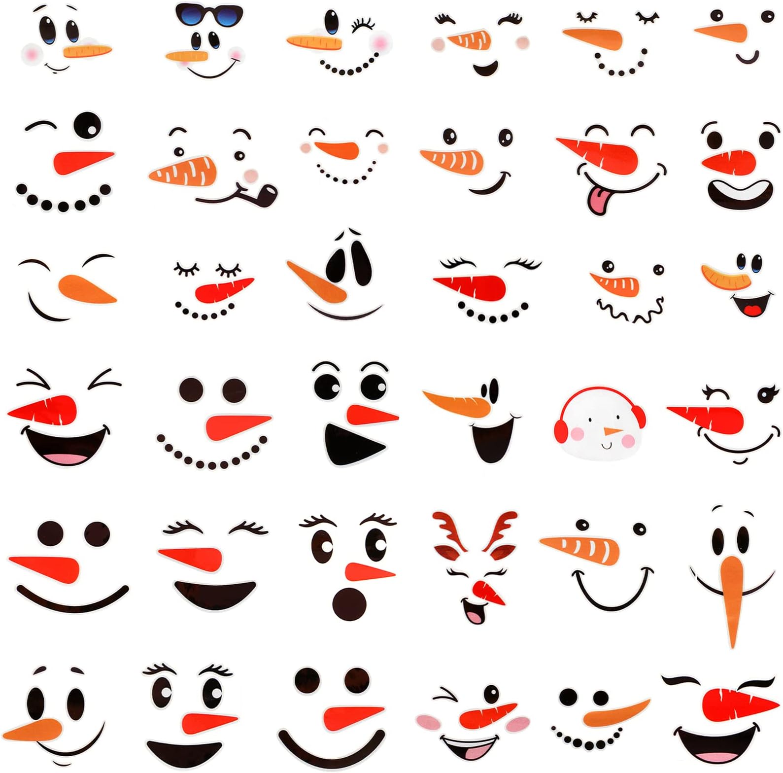 Amazon.com: 37 Pieces Snowman Stickers Snowman Face Decals Christmas ...