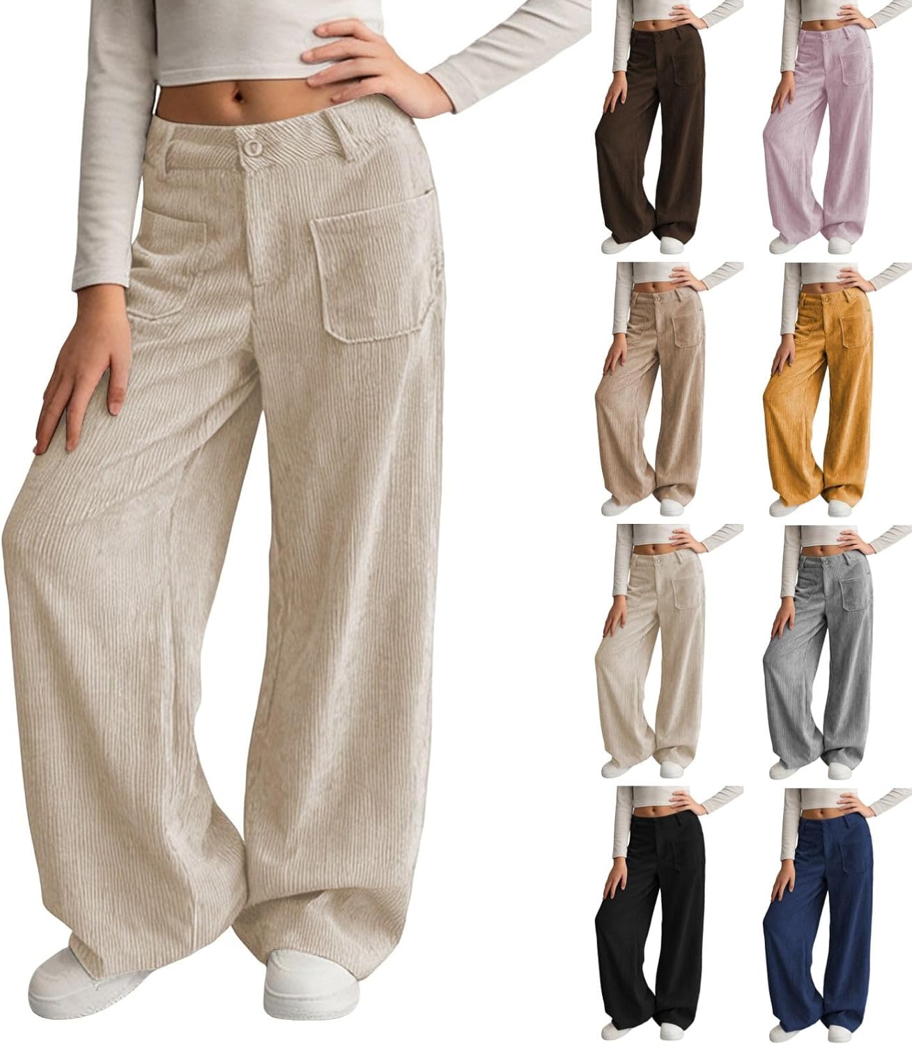 Amazon.com: Girls Sweatpants Straight Leg Corduroy Joggers High Waist ...