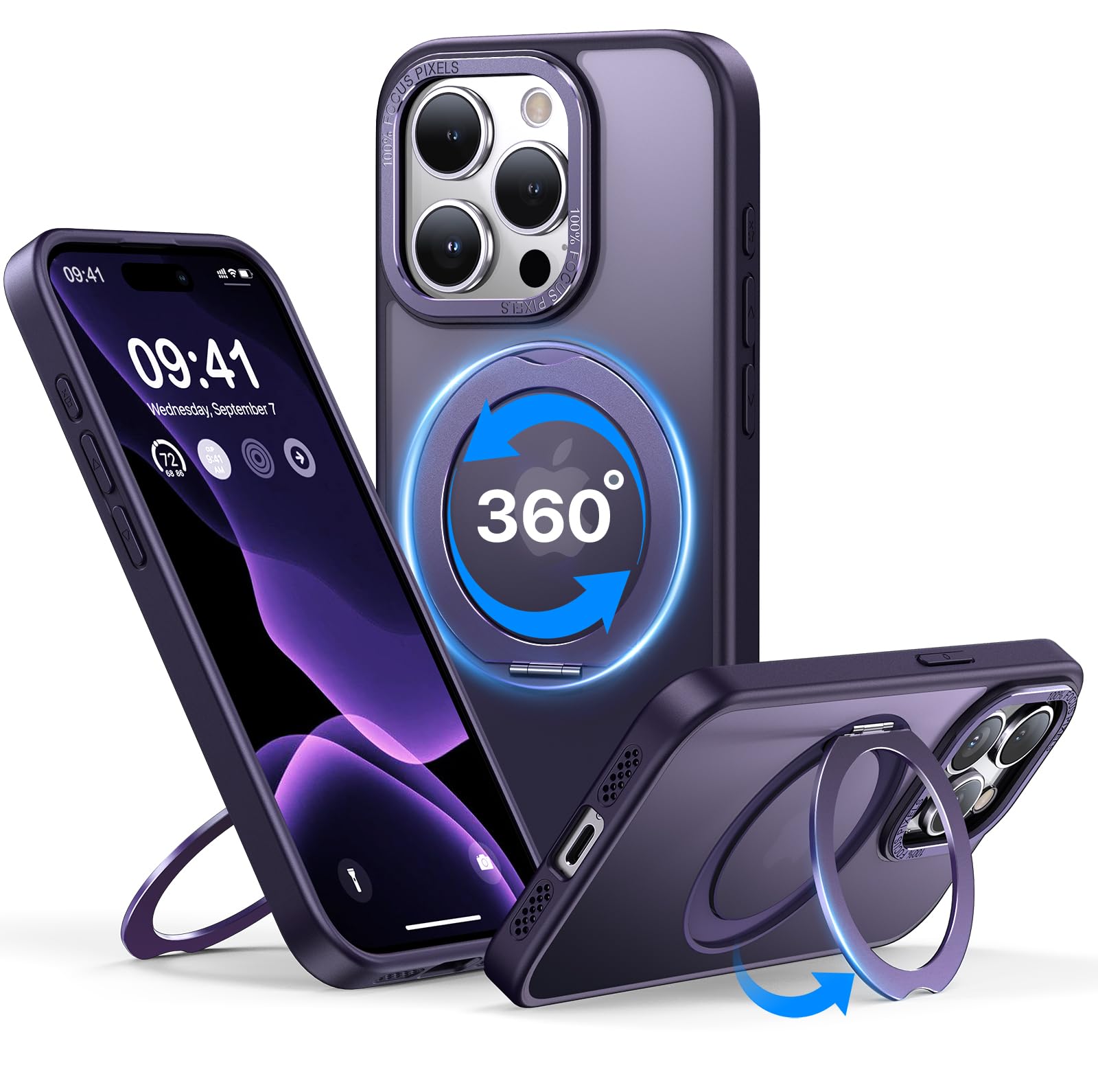 Amazon.com: QTlier for iPhone 15 Pro Max Case, 360° Rotatable Ring Stand, Raised Camera Frame ...