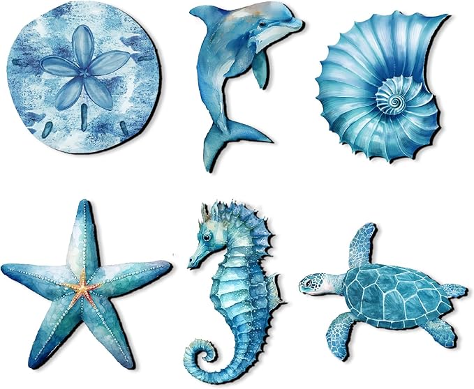 Amazon.com: VGICH 6 Pcs Wooden Beach Wall Decor Coastal Hanging Sea ...