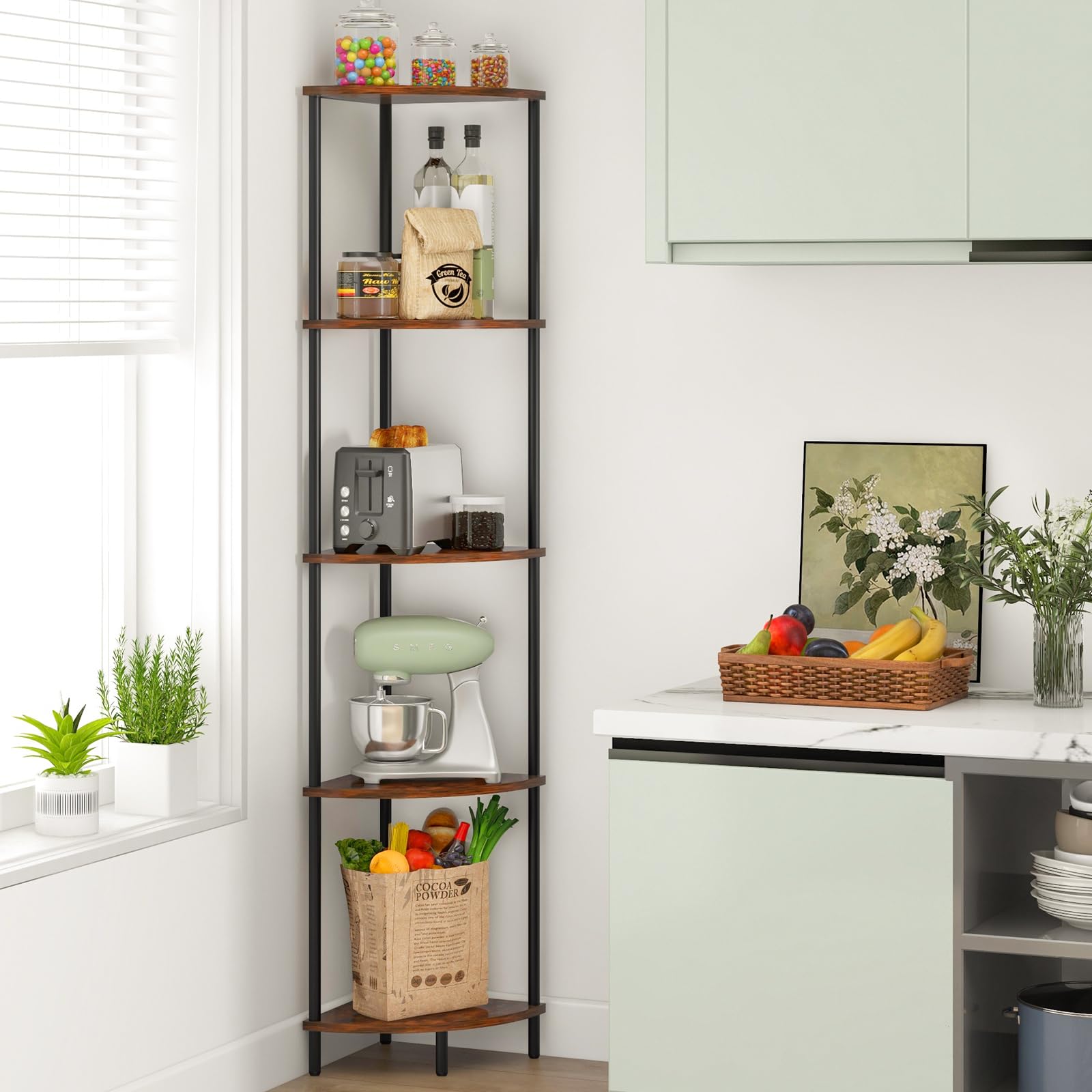 Snapklik.com : Yoobure Corner Shelf Stand, 5-Tier Bookshelf, 65" Tall ...