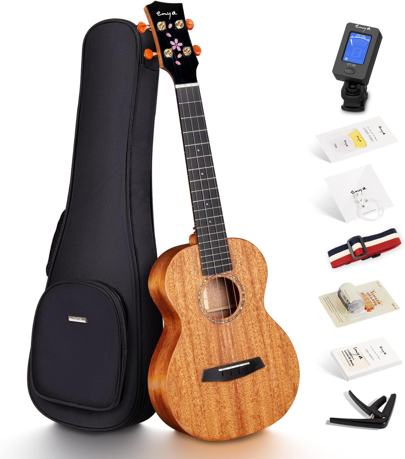 Amazon.com: Enya Round Soprano Ukulele 21 Inch, Mahogany and Ebony with ...