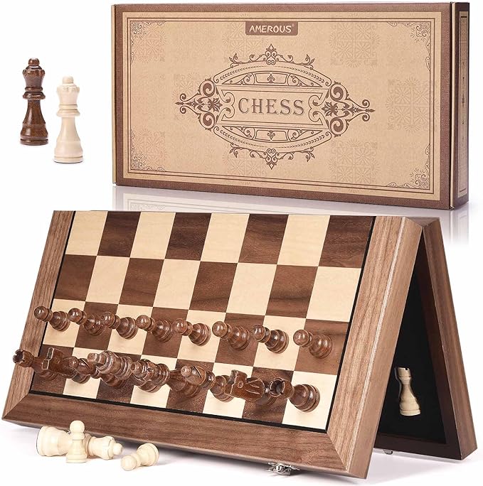 Amazon.com: AMEROUS 15 Inches Magnetic Wooden Chess Set with 2 Extra ...
