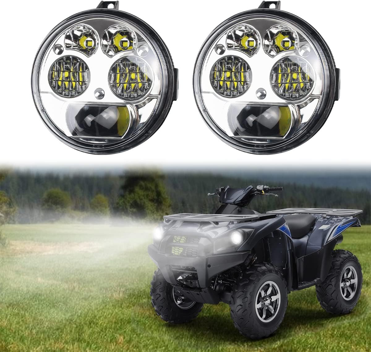 CPOWACE 2pcs High/Low Beam LED Headlight Compatible with Kawasaki BRUTE ...