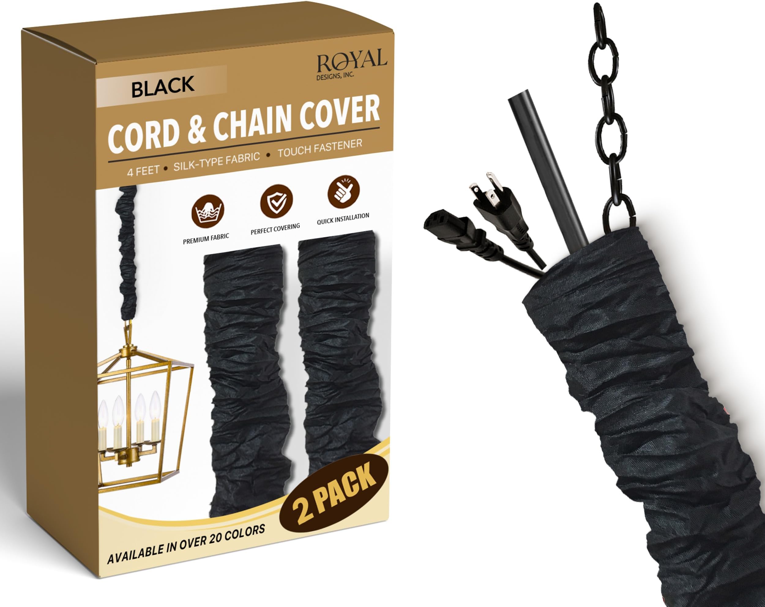 Fabric Cord Cover & Chandelier Chain Cover 2 Pack 6Feet Length for ...
