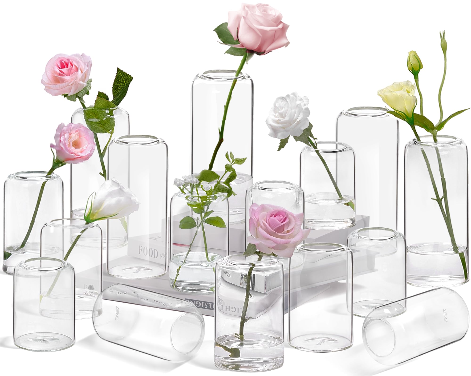 Amazon.com: ZENS Bud Vases in Bulk Set of 16, Modern Small Glass Vases ...