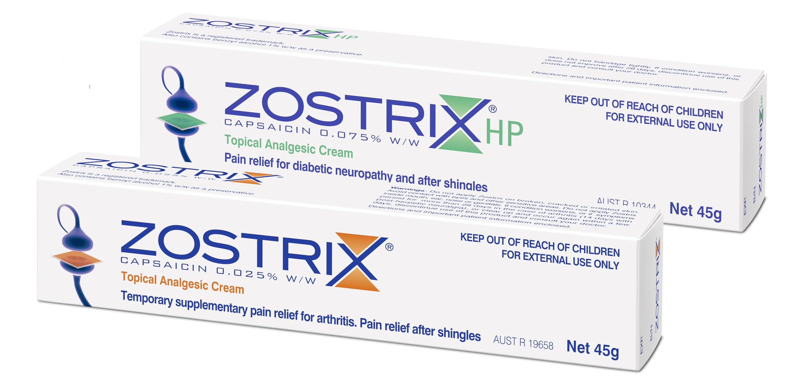ZOSTRIX Topical Analgesic Cream 45g Pain Relief Cream - Capsaicin 0.075 ...