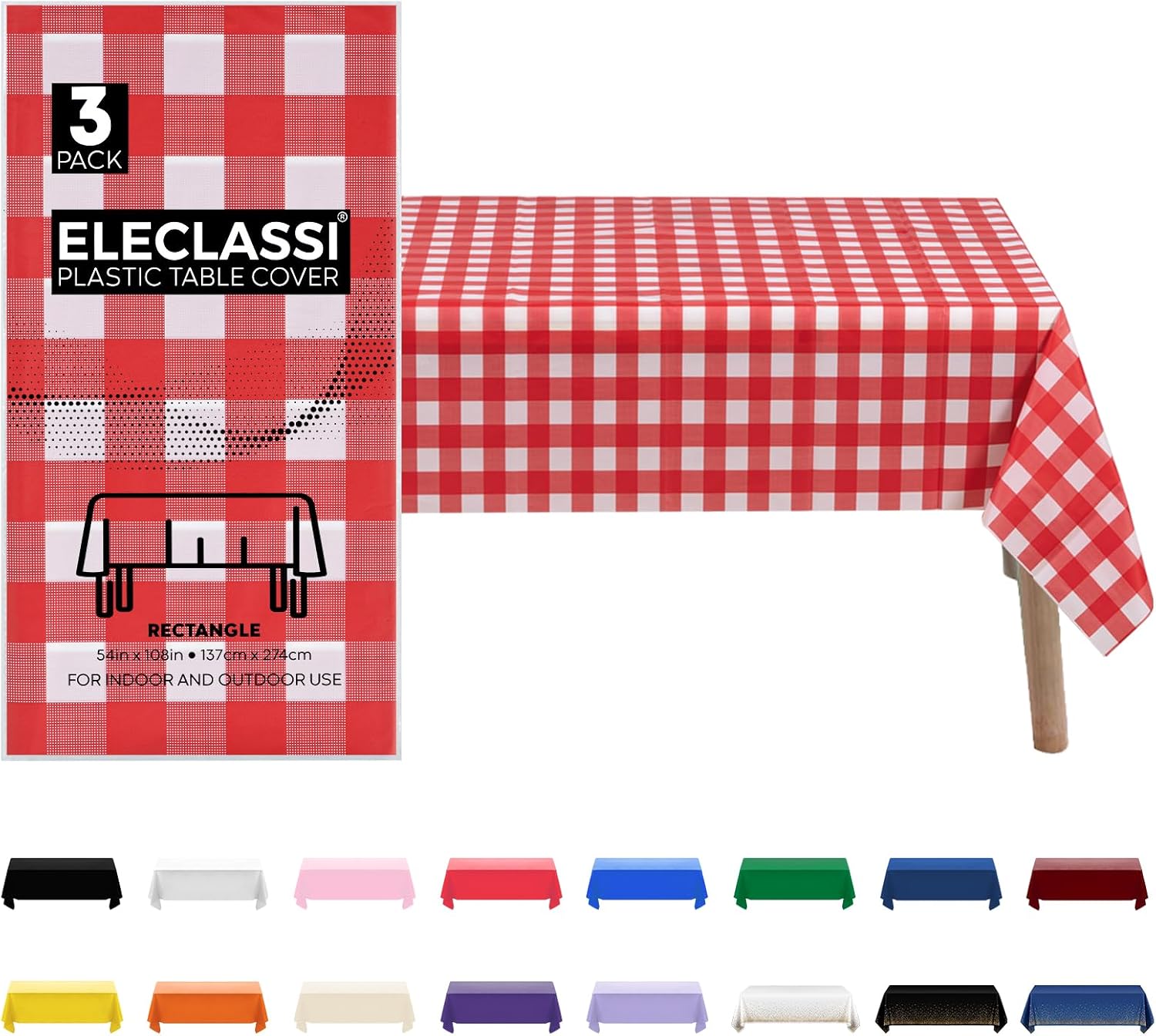 Amazon.com: Eleclassi 3 Pack Plastic Red and White Checkered Tablecloth ...