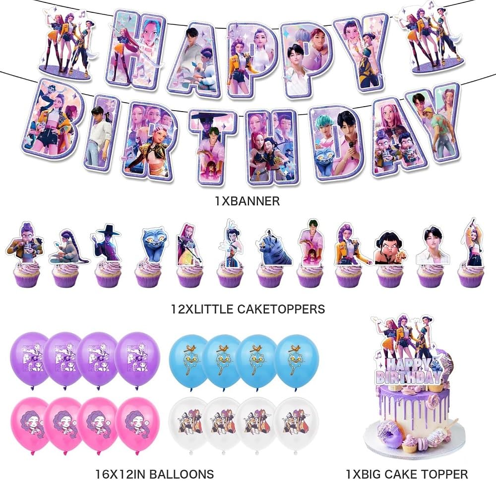 Kids Anime Party Supplies Demon Hunters Anime Birthday Decorations ...
