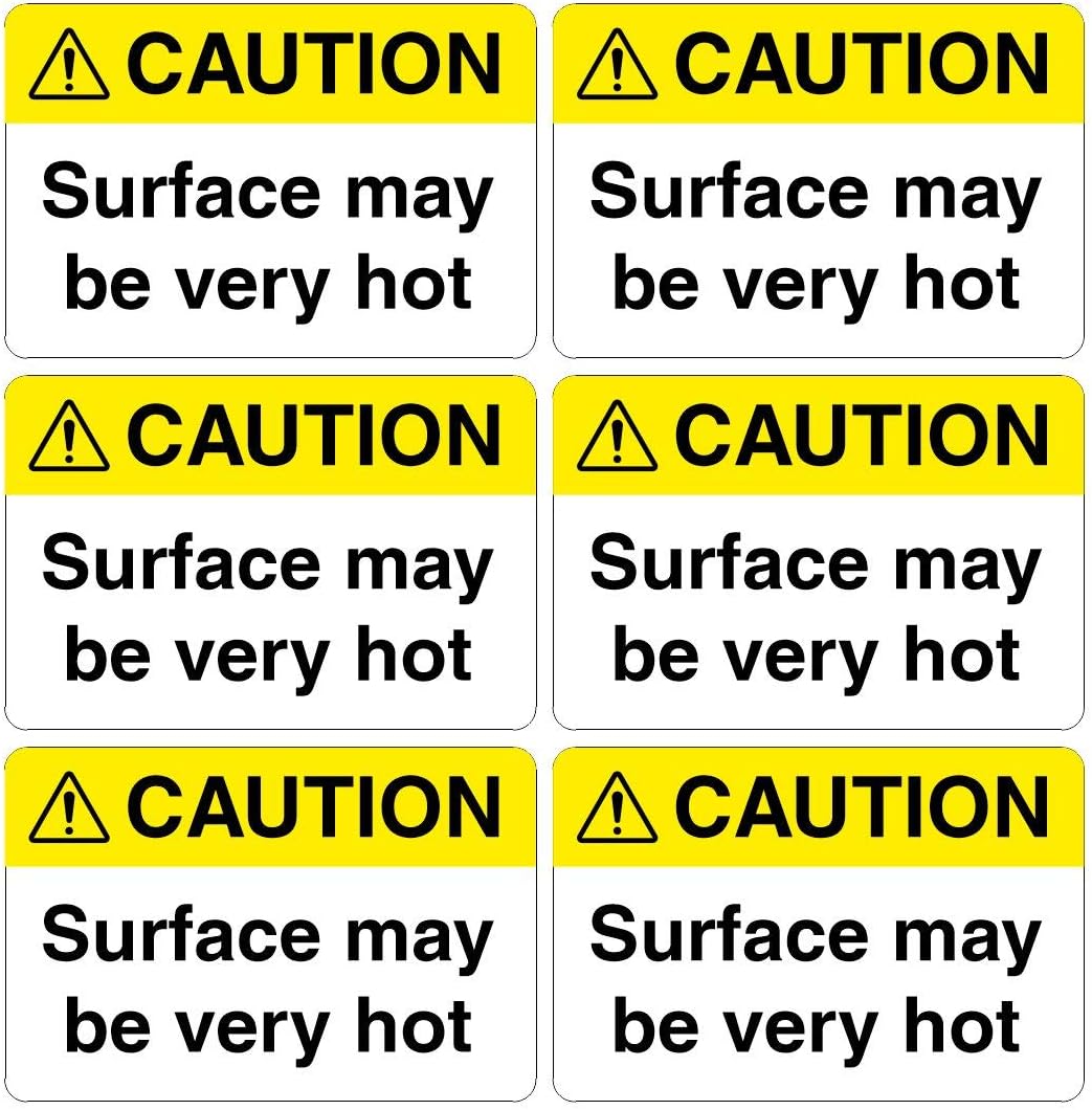 Pack of 6 Caution Surface May be Very hot Signs. Size 120mm x 80mm Self ...