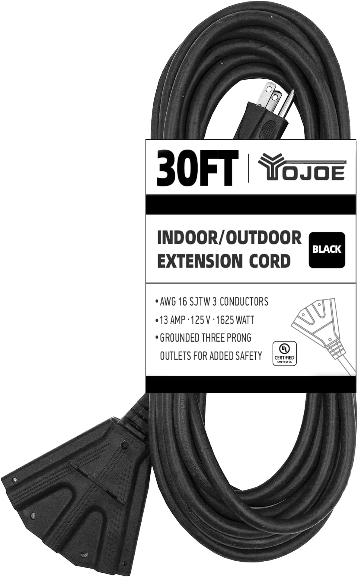 Amazon.com: YOJOE 30 Foot Black Outdoor Extension Cord with 3 Power ...