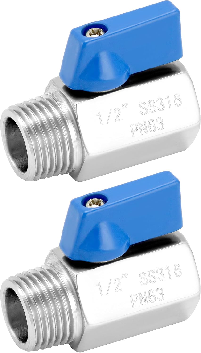 Amazon.com: QWORK 2 Pack 1/2" NPT 316 Stainless Steel Inline Valve, Mini Ball Valve Shut-Off ...