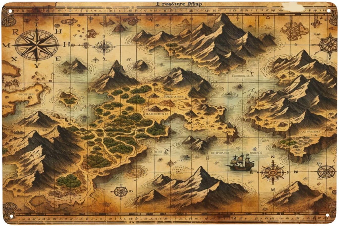 Amazon.com : Vintage Pirate's Treasure Map Antique Nautical Wall Art ...