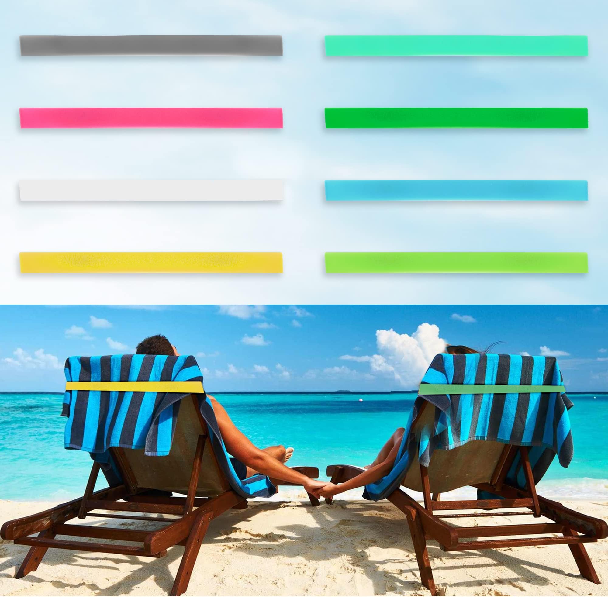 Kaket Elastic Beach Chair Clips Bands 6PC, Beach Towel Holder Rubber ...