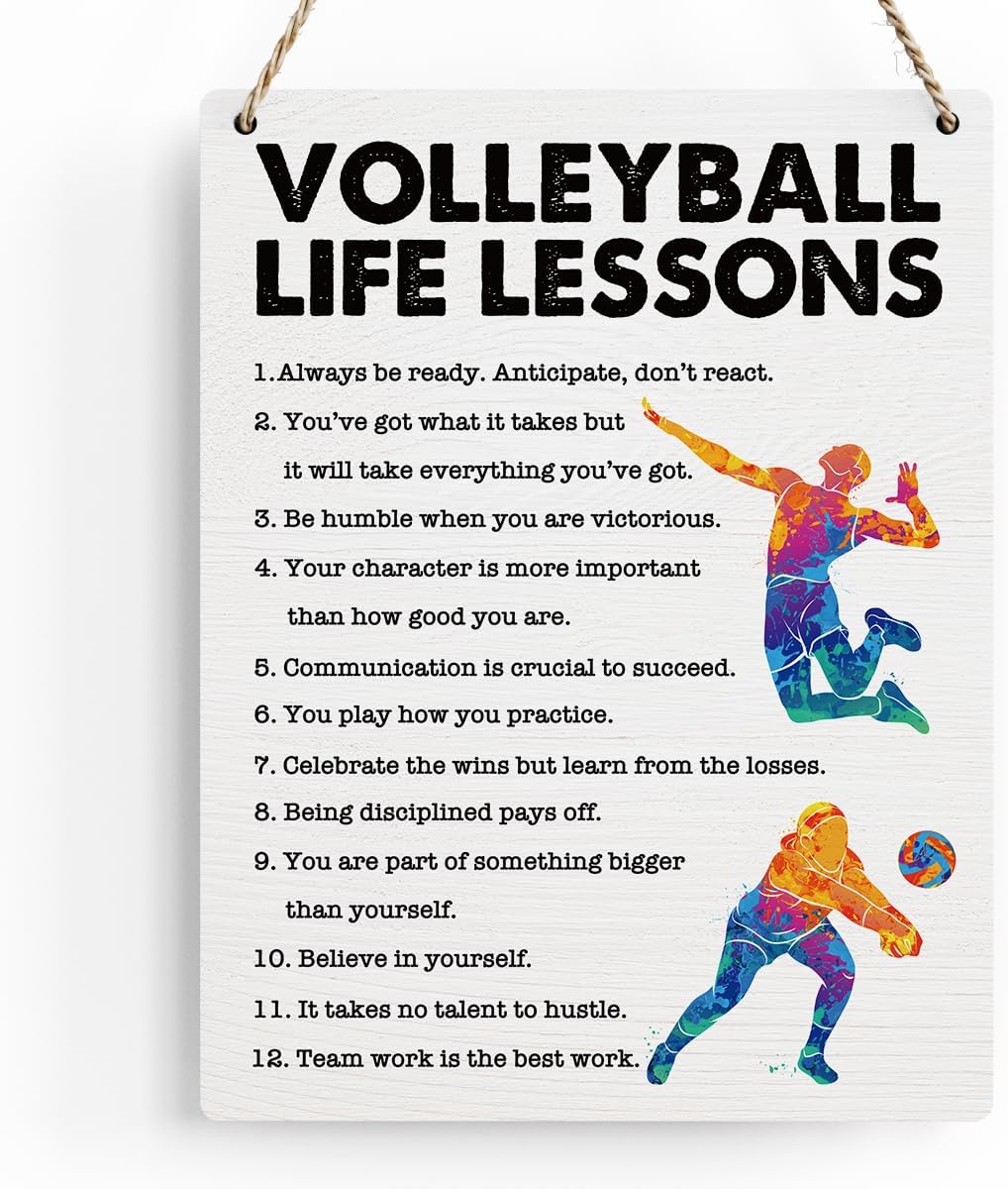 Amazon.com: Volleyball Life Lessons Wood Sign Inspirational Volleyball ...