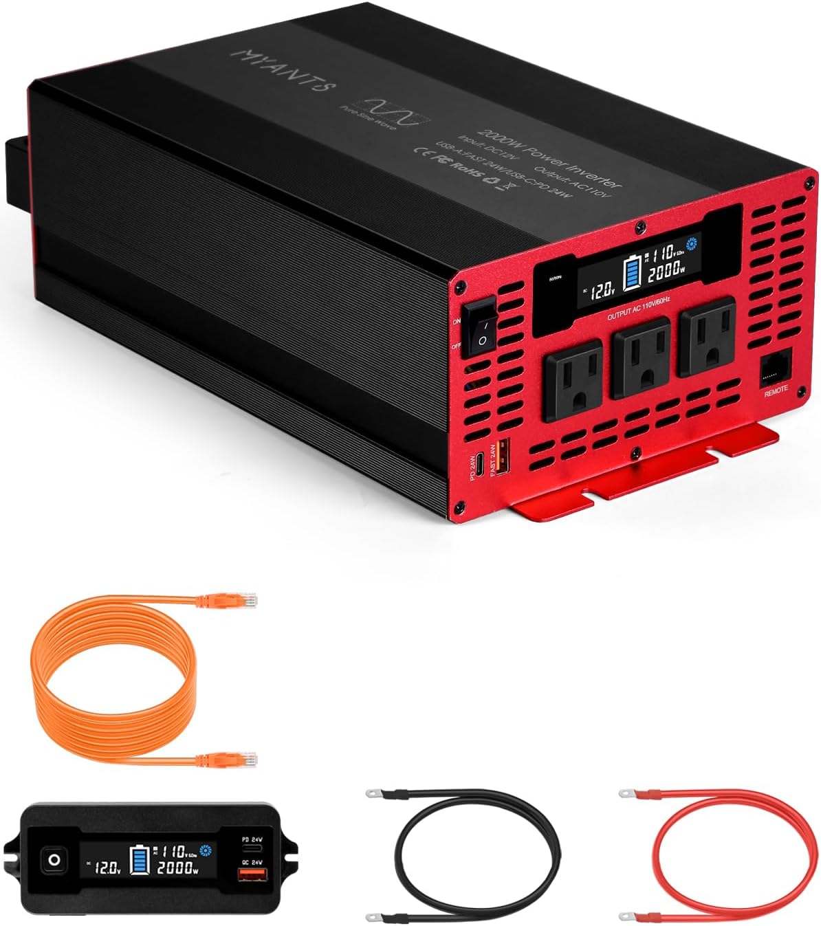 Amazon.com: 1500 Watt Pure Sine Wave Inverter 12v DC to 110v 120v AC ...