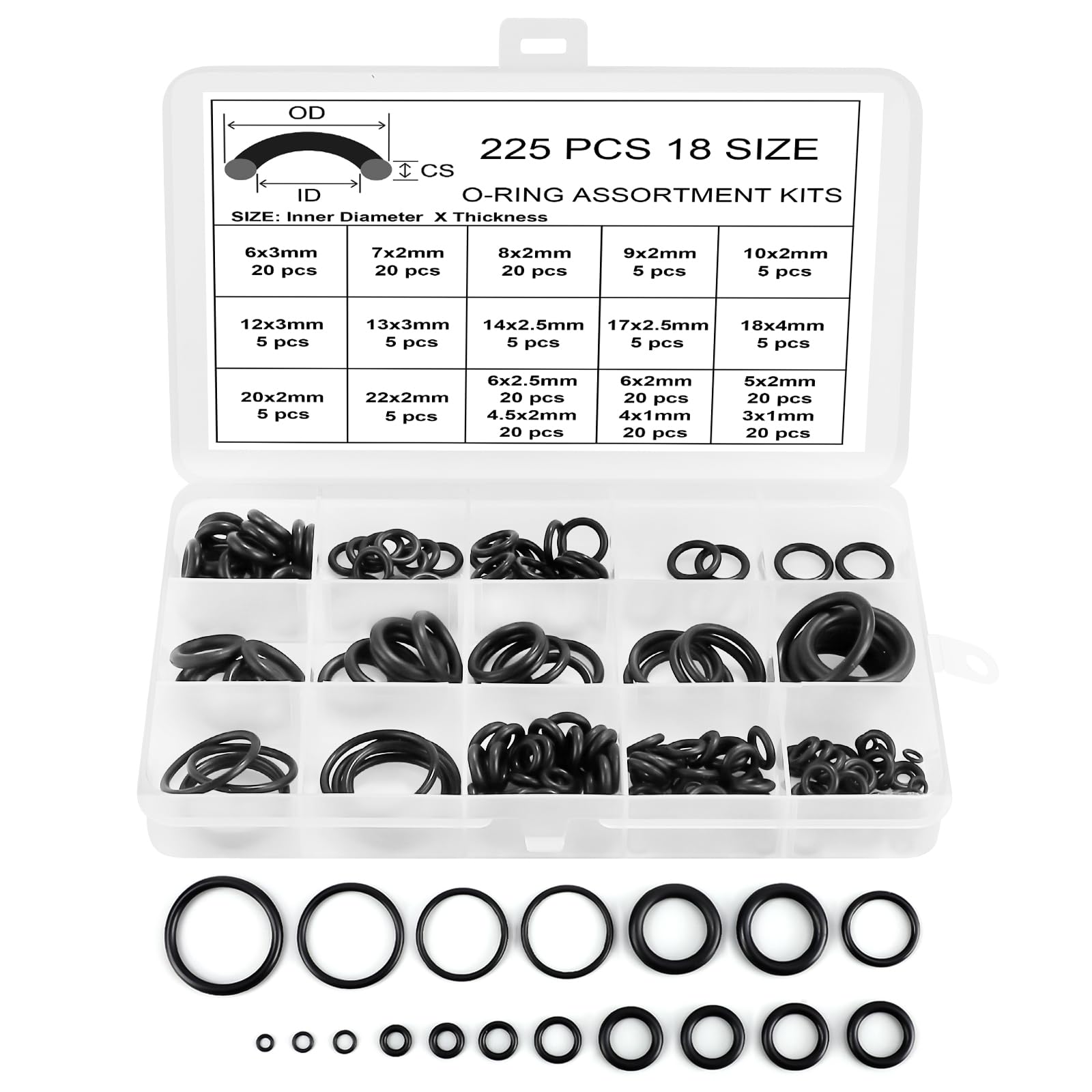 Amazon.com: 225 PCS Rubber O Ring Assortment Kits 18 Sizes, Made of ...