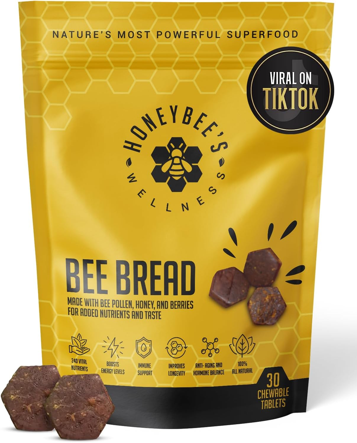 Amazon.com: Honeybee's Wellness Bee Bread Natural Multivitamin Superfood | Bee Pollen, Propolis ...