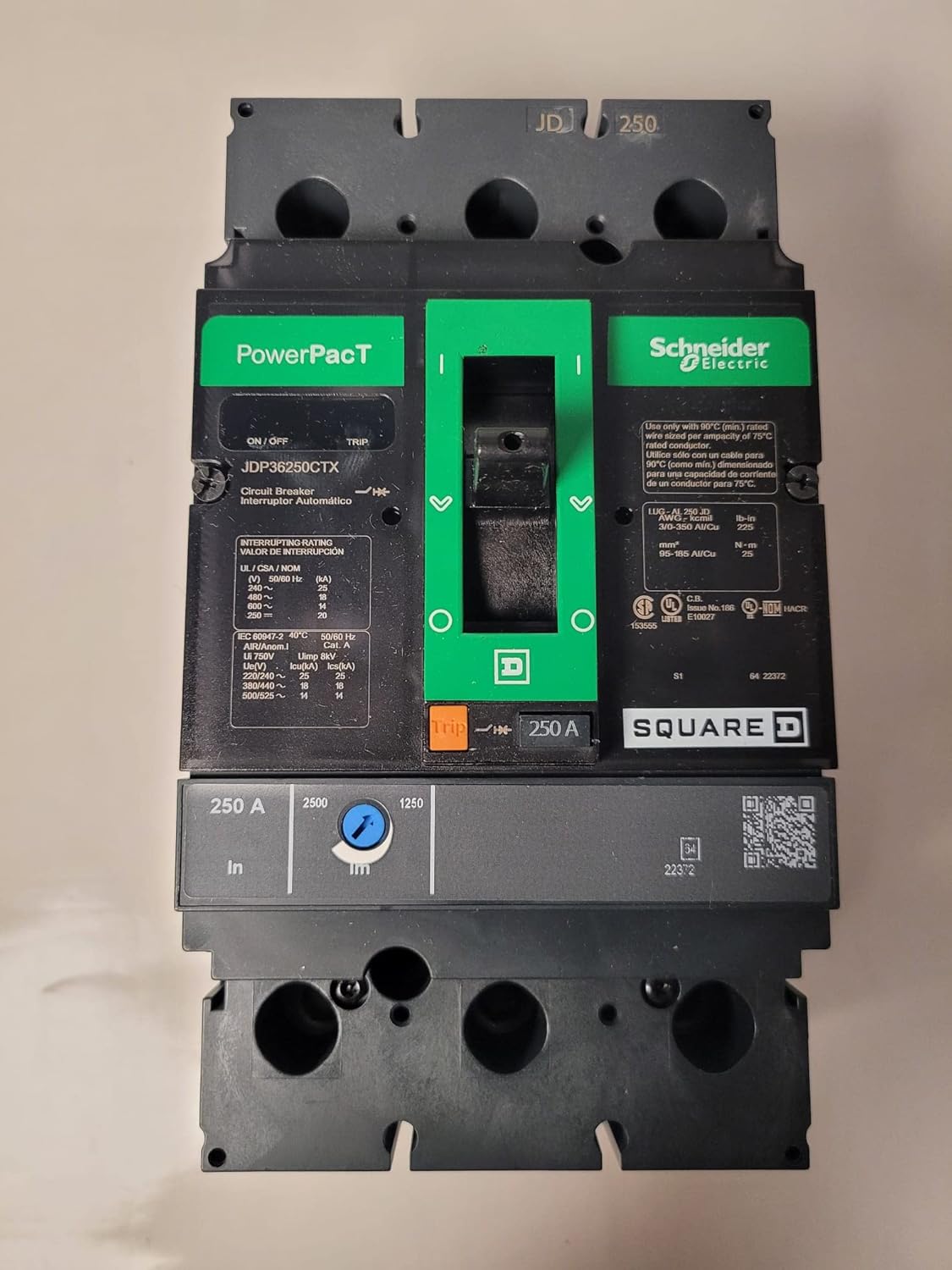 250 Amp Square D PowerPacT JDP36250CTX Breaker, 250A, 3 Pole, 600VAC: Amazon.com: Tools & Home ...