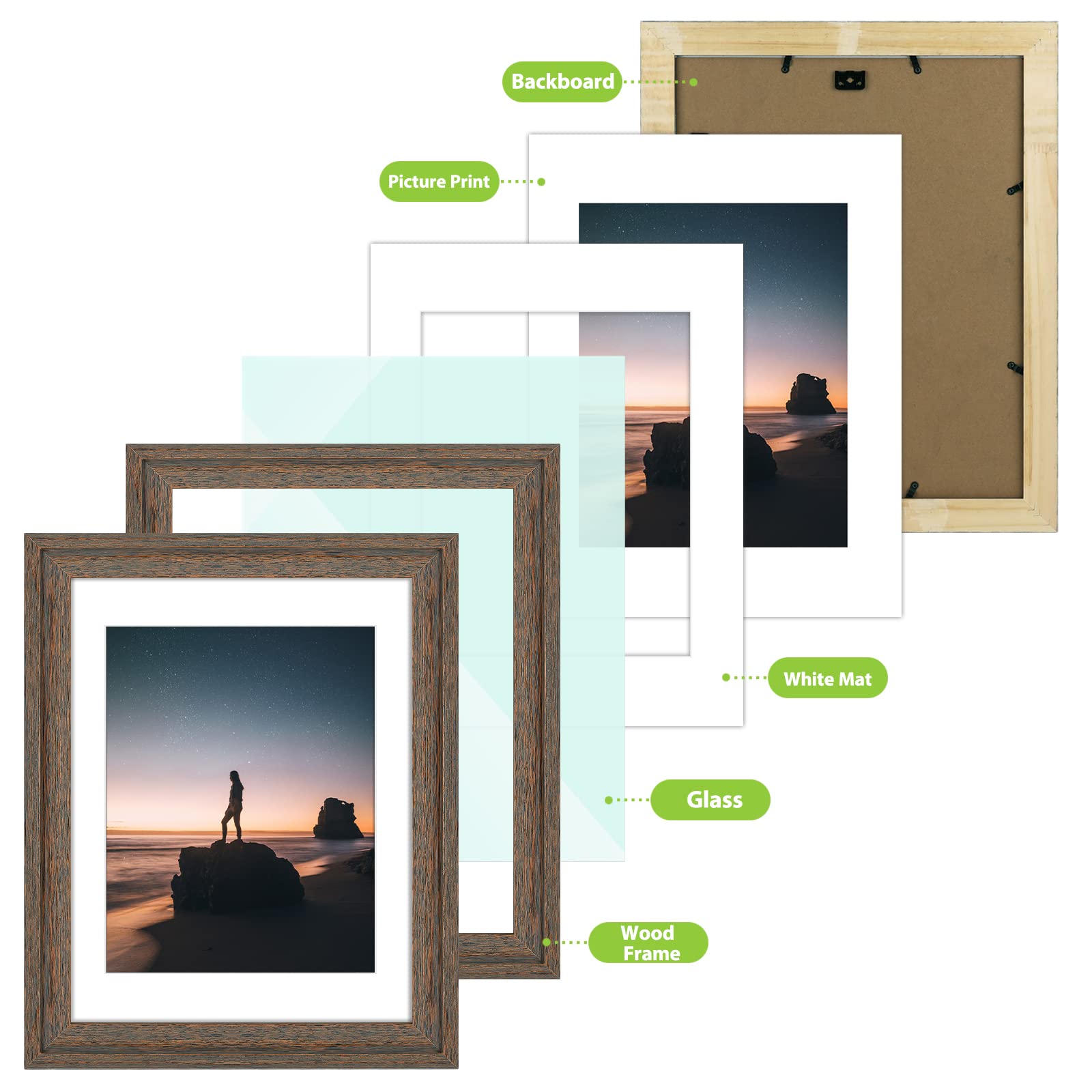 Golden State Art, 14x18 Picture Frame - Displays 11x14 Photo with Mat ...