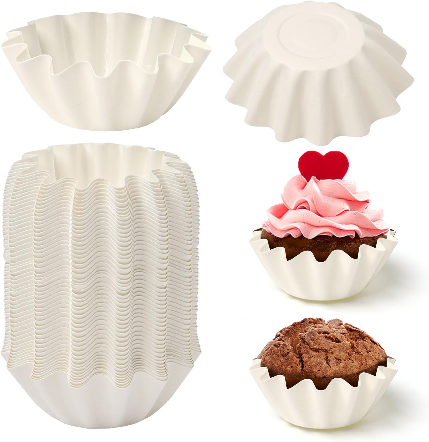 Amazon.com: 100 Pieces Wave Cupcake Liners Wrappers Flared Paper Baking ...