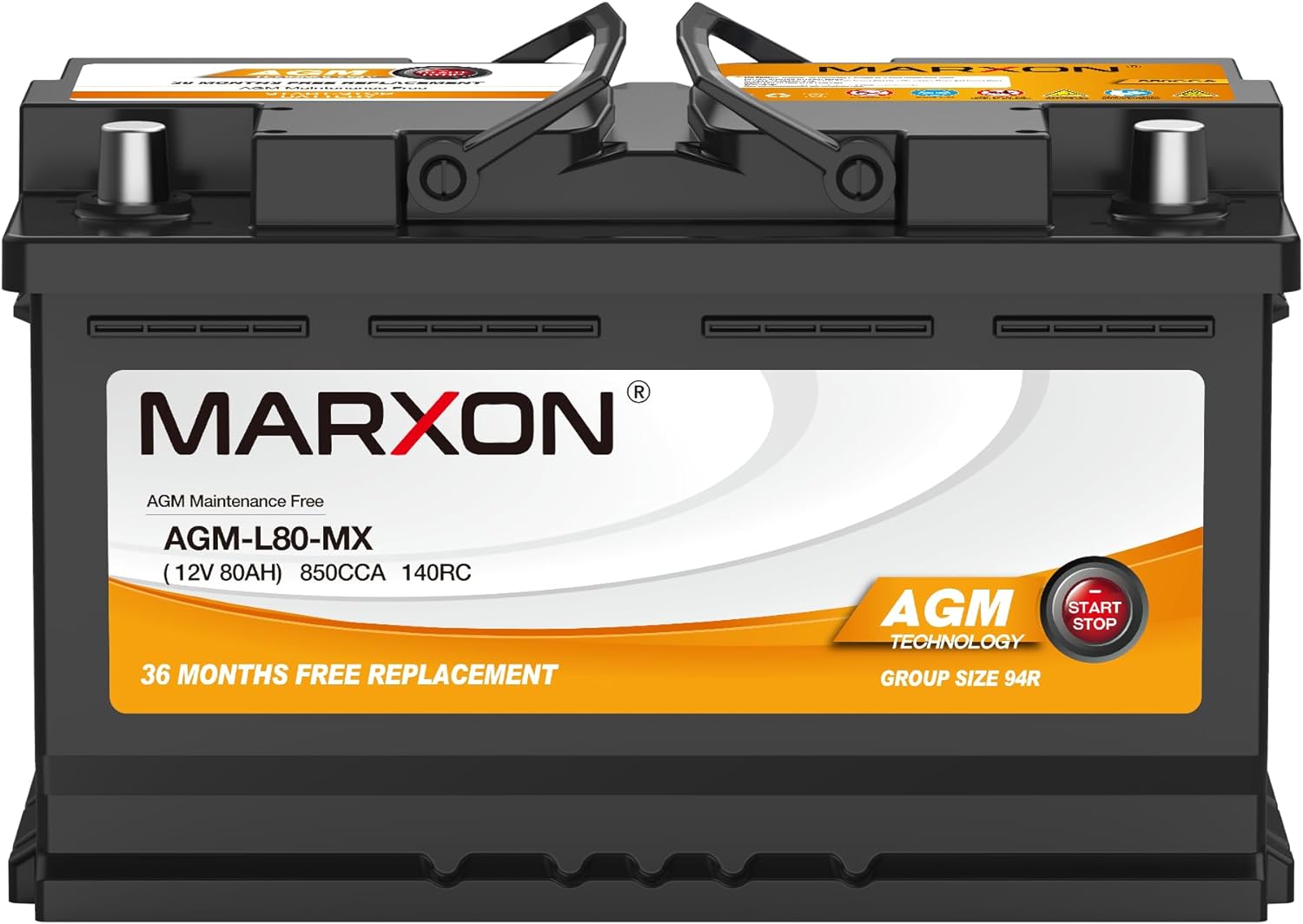 Amazon.com: Marxon Group 94R Car Battery 12v 80AH 850CCA H7 AGM ...