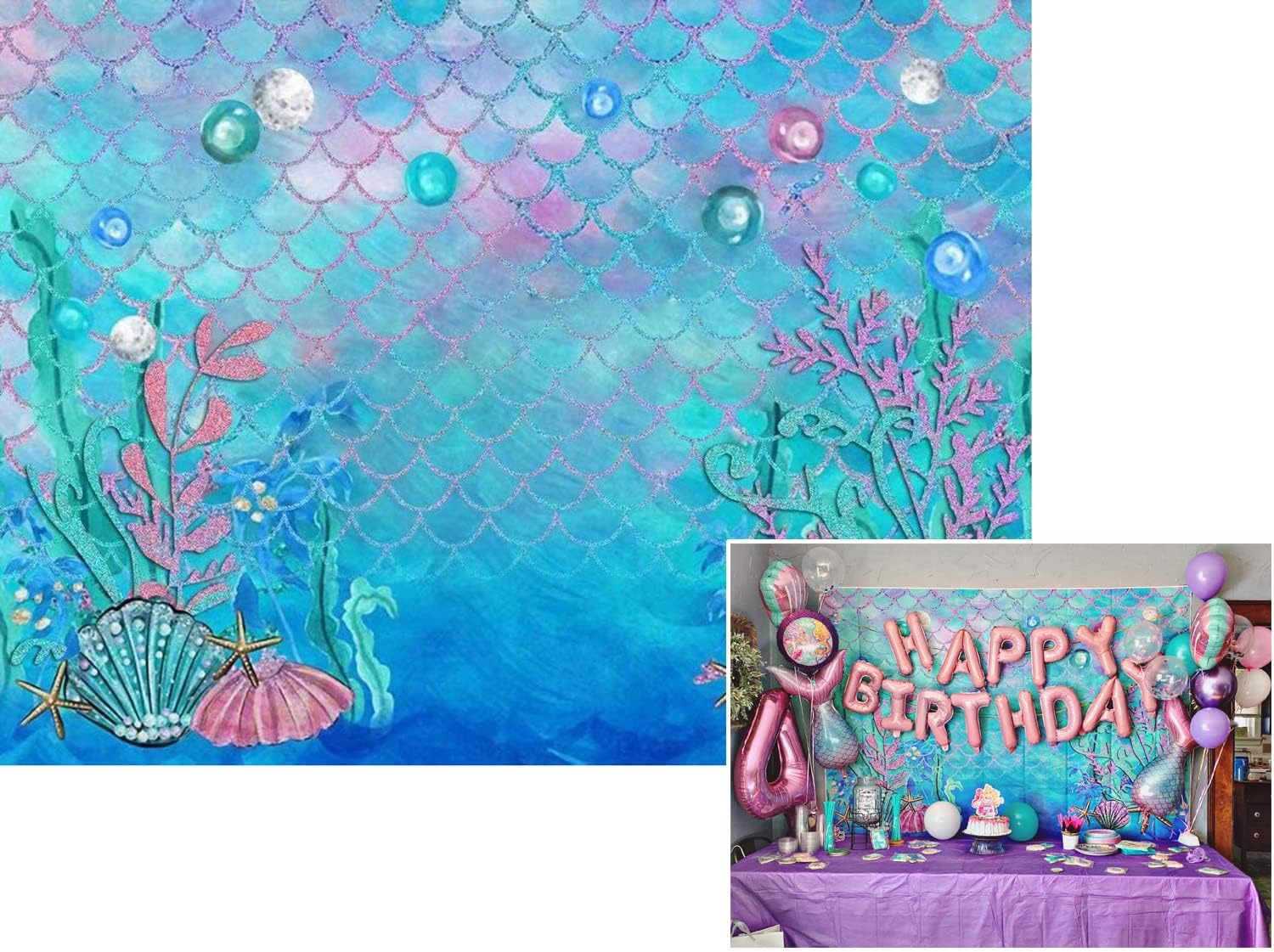 Amazon.com : Mermaid Party 6X4FT Backdrop Mermaid Tail Colorful Fantasy ...