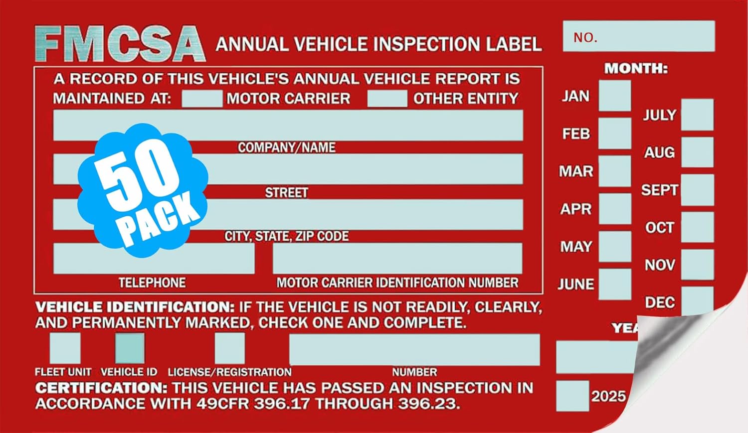 Amazon.com : CreativeInk 50-Pack Exterior Annual Vehicle Inspection ...