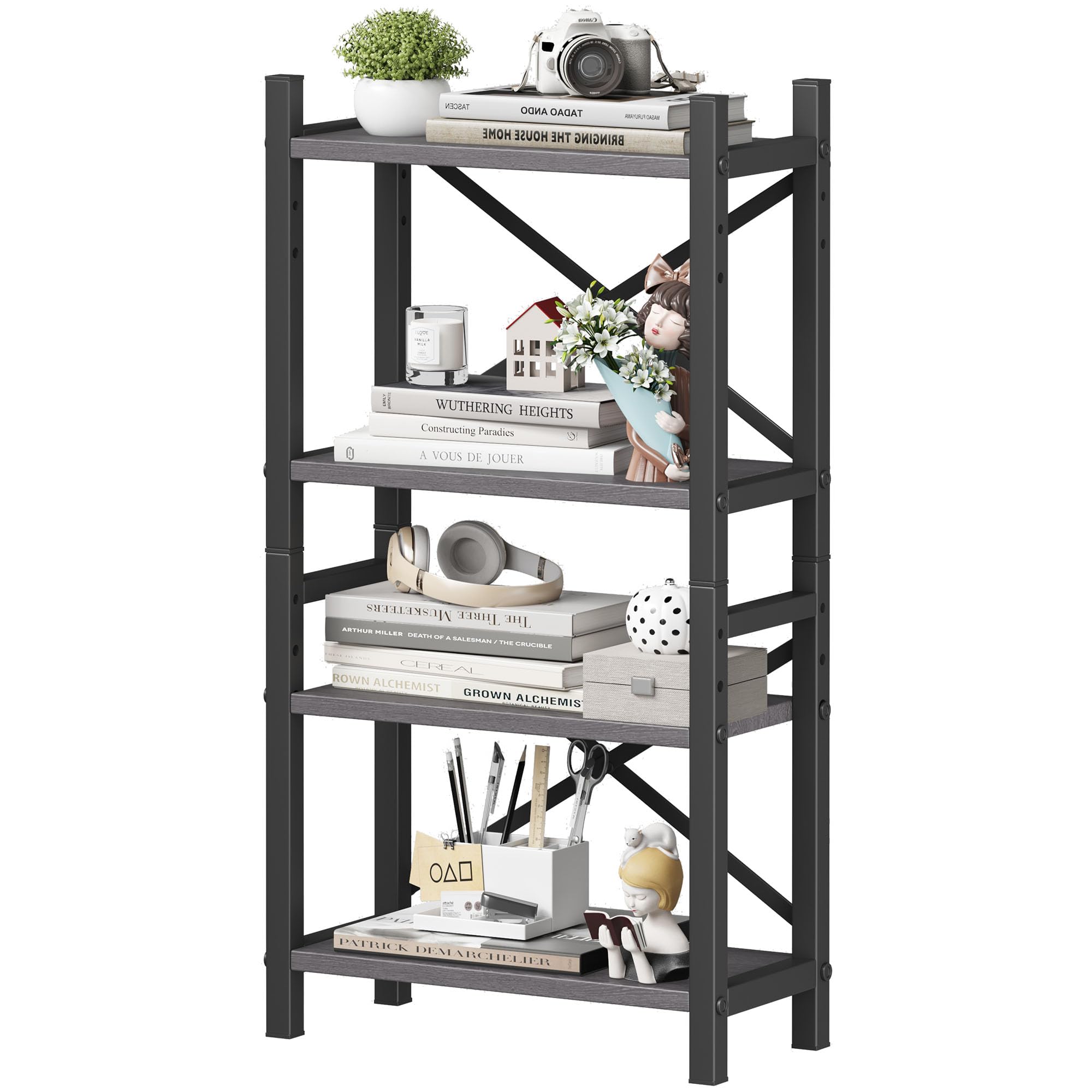 Amazon.com: Homeiju Desktop Bookshelf, 4-Tier Stackable Narrow Desk ...