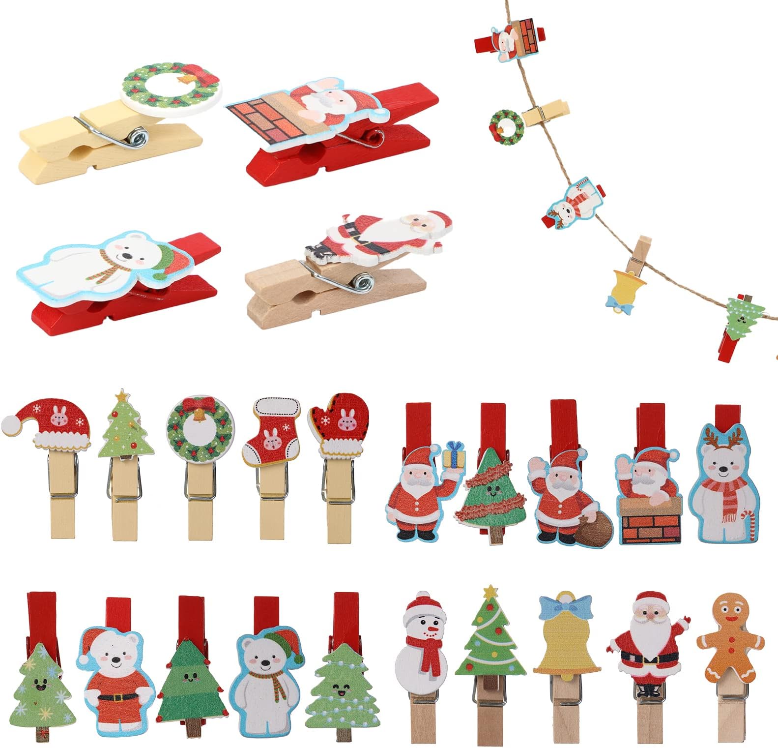 ilauke Christmas Wooden Pegs 60Pcs, Christmas Card Holder, Christmas ...