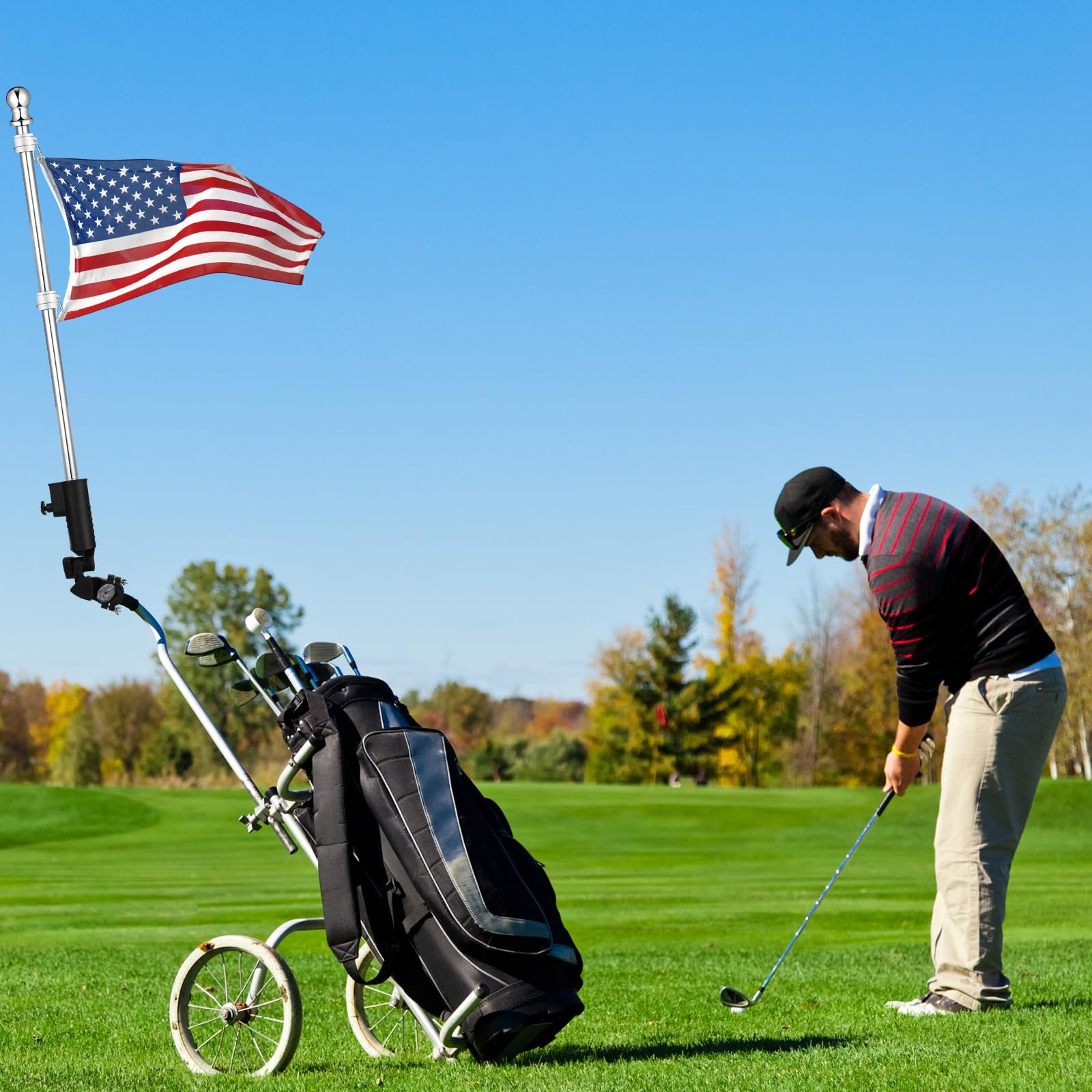 Snapklik.com : MorningRo 2 Set Golf Cart Flag Holder Kit Flag Pole Kit