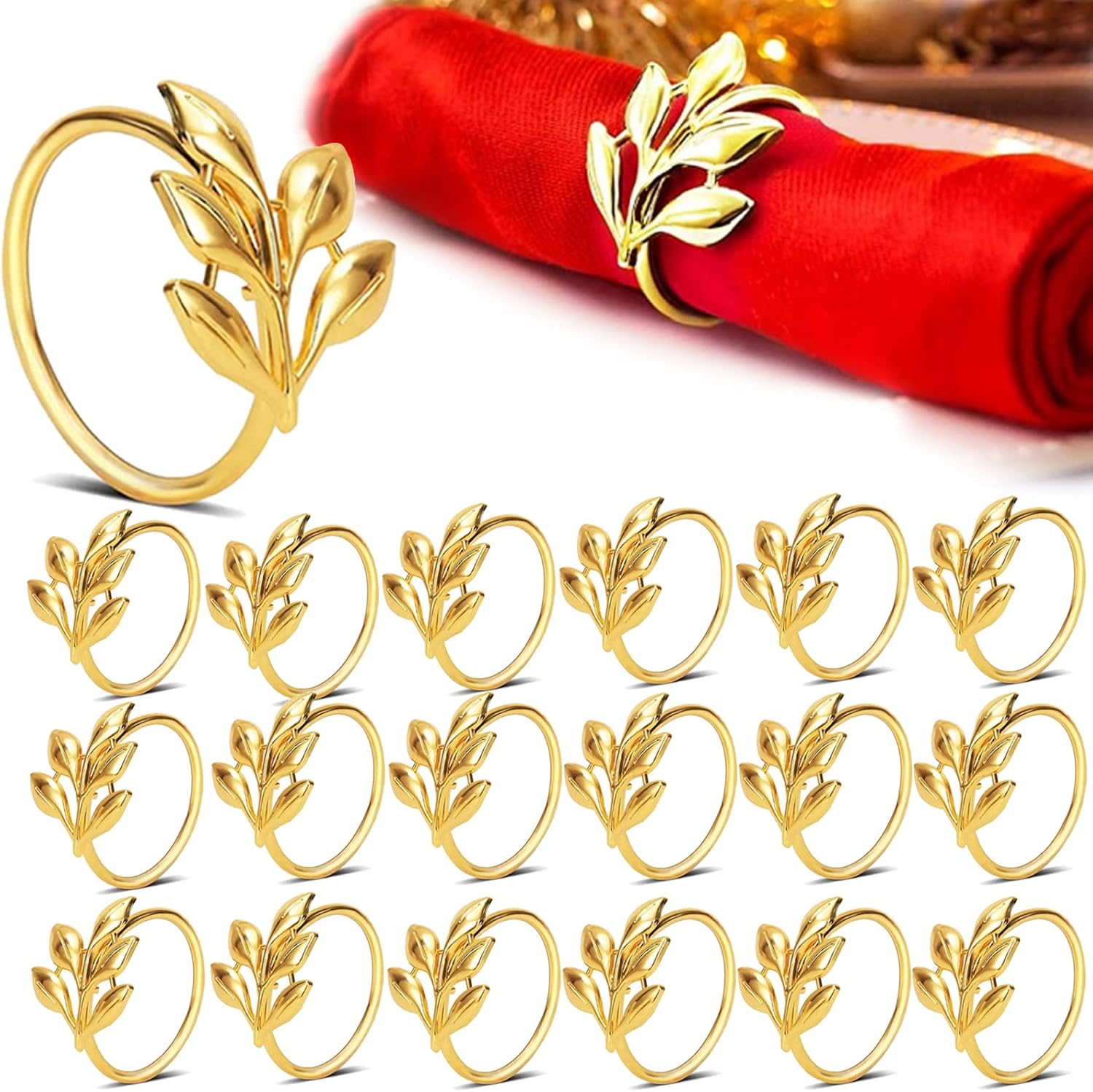 Amazon.com: 20Pcs Gold Leaf Napkin Rings Christmas Napkin Rings ...