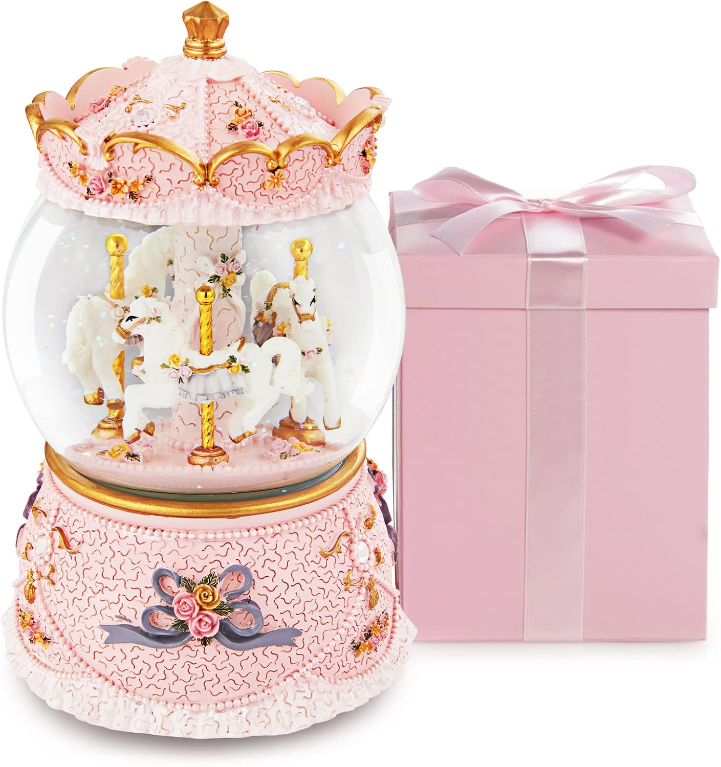 Amazon.com: Bubble Jungle Gift Wrapped Music Box Carousel Horse Musical ...