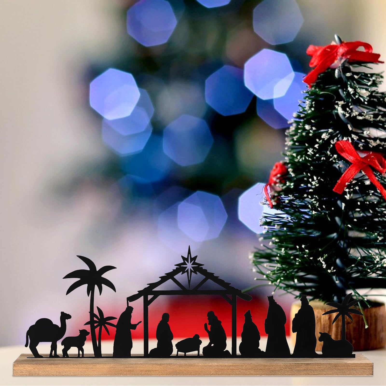 HTMOVAET Nativity Scene Sets Christmas Decorations Indoor - Black Metal ...