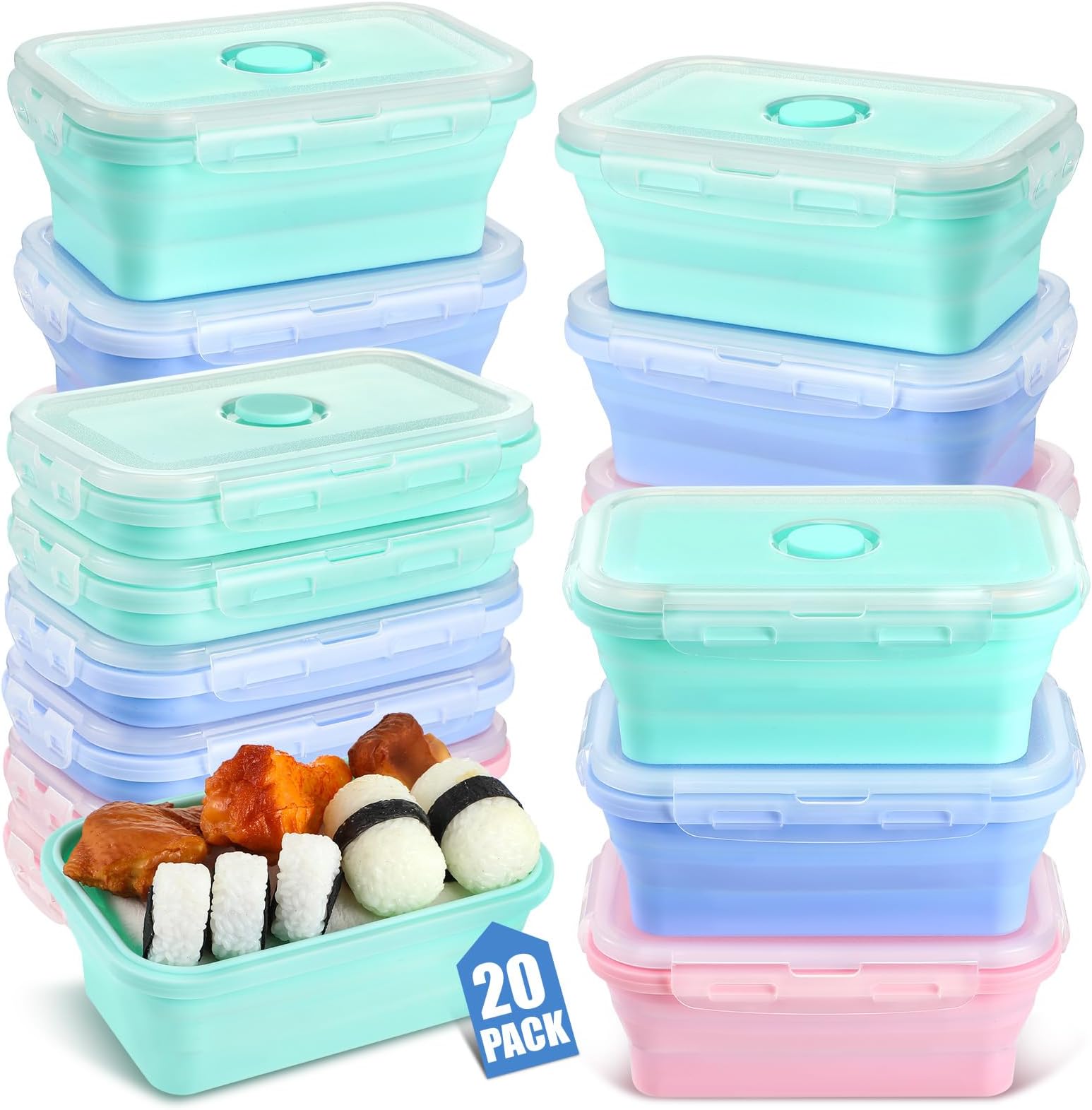 Amazon.com: Nitial 20 Pack Silicone Collapsible Food Storage Containers ...