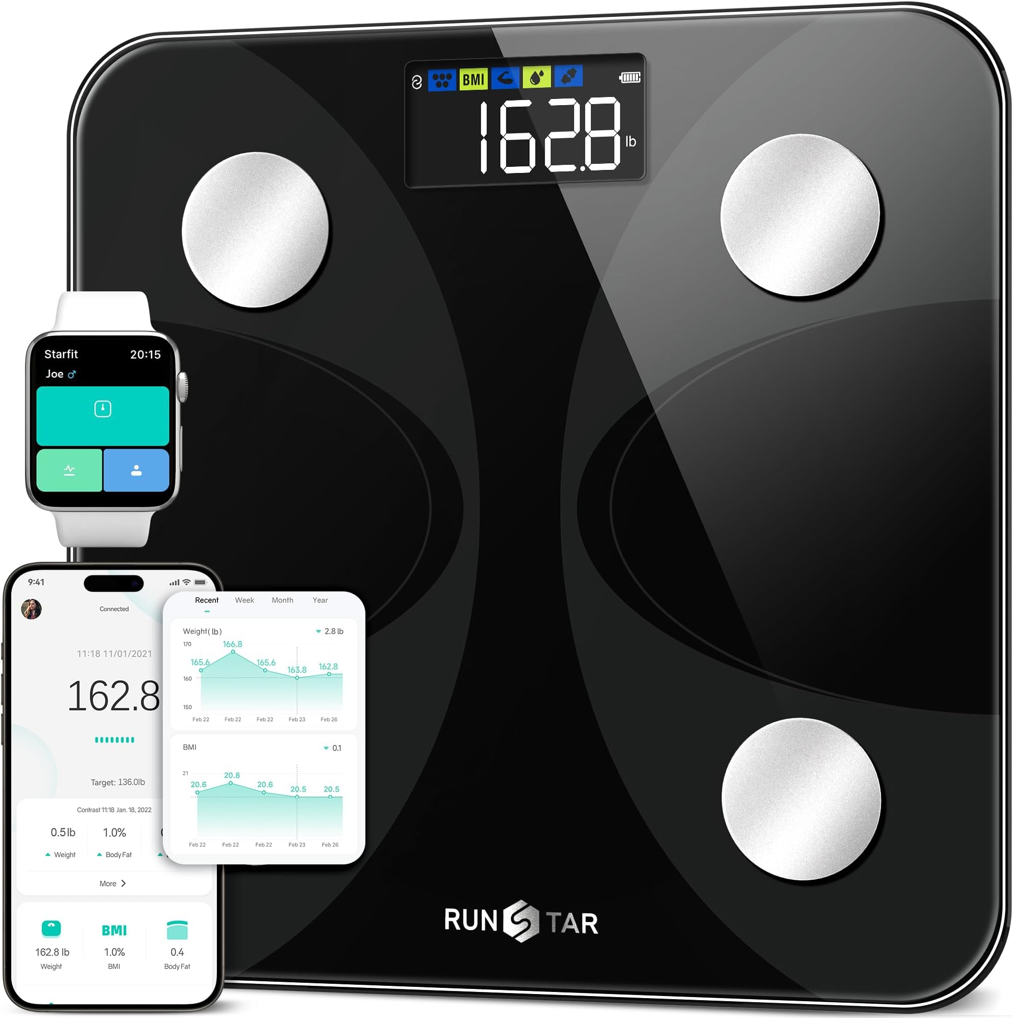 Amazon.com: Smart Scale for Body Weight and Fat Percentage, RunSTAR ...