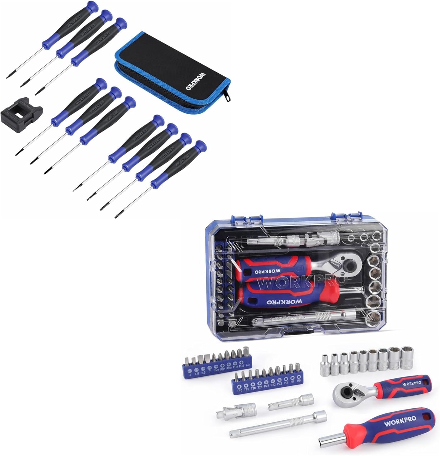 Amazon.com: WORKPRO 10-Piece Precision Screwdriver Set and 34 PCS 1/4"Dr. Ratchet Socket Bit Set ...