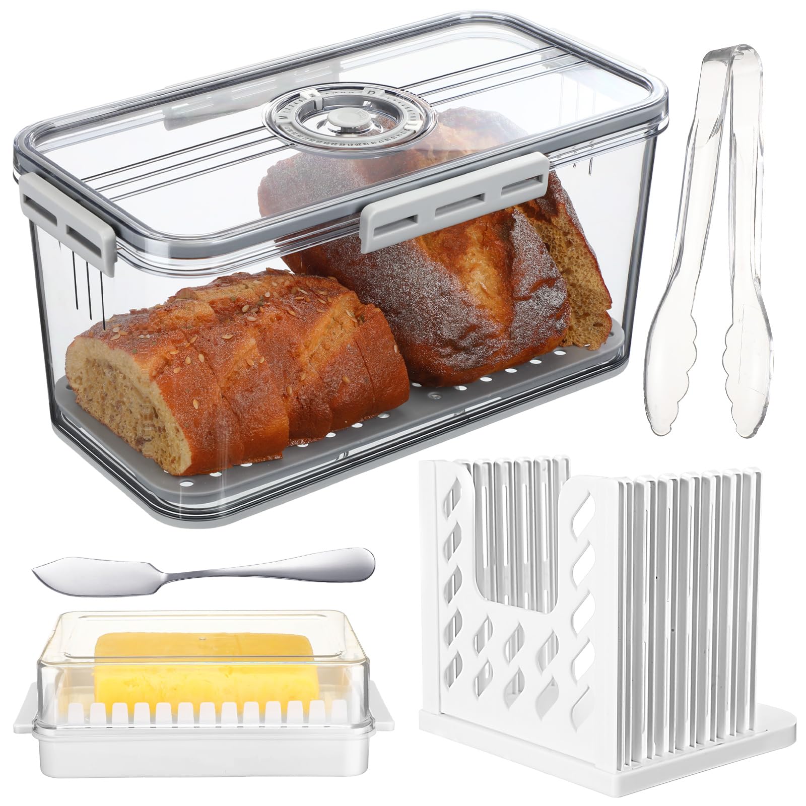 Amazon.com: Qinyoung Airtight Bread Box Bread Slicer for Homemade ...