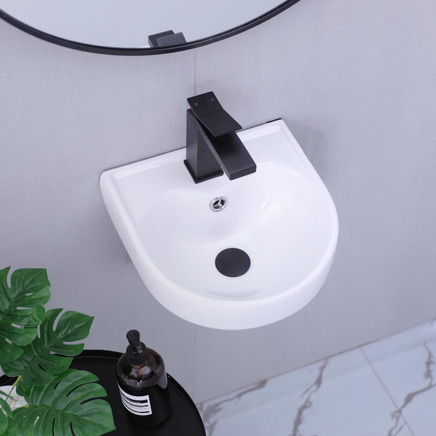 Amazon.com: Small Wall Mount Bathroom Sink, 12x12 Inch D-shape Small ...