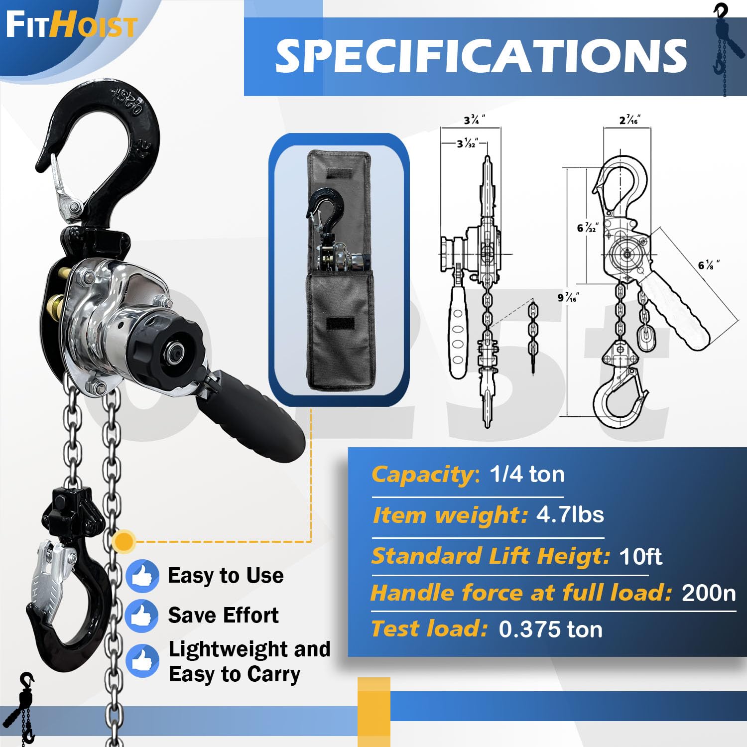 Snapklik.com : FITHOIST Chrome Plated Mini Chain Hoist 1/4 Ton 550Lbs ...