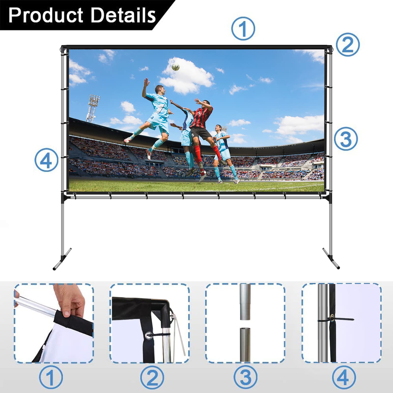 GYUEM Projector Screen with Stand Foldable Portable Movie Screen 120 ...