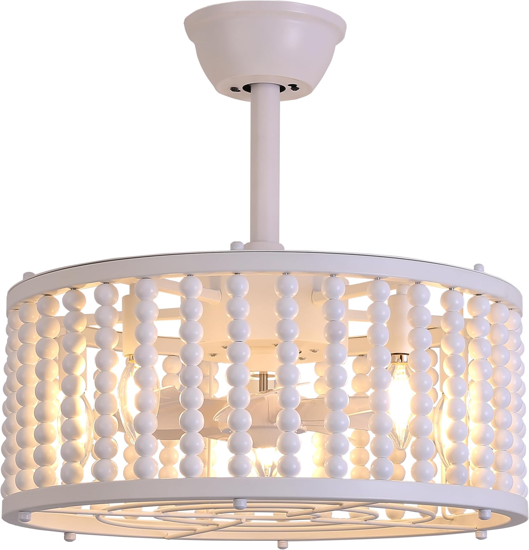 FCTWAKS Boho Ceiling Fan with Light, 18'' Wood Beads Caged Fandelier ...
