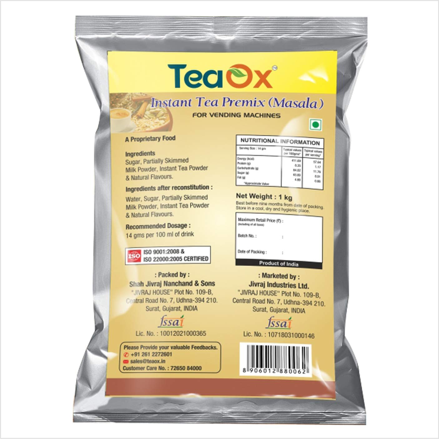 TeaOx Instant Tea Premix Masala 1 Kg | For Vending Machine | Instant ...