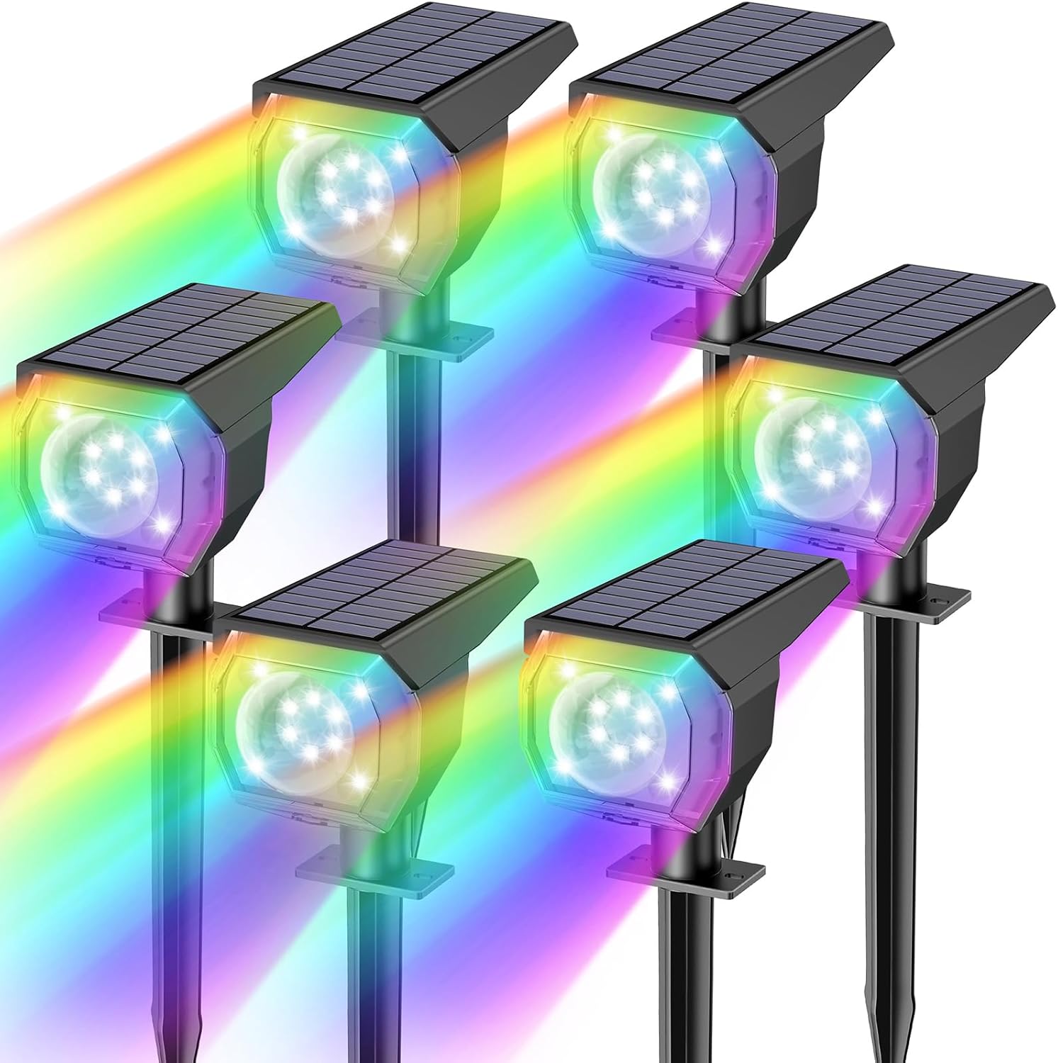Physhy Solar Spot Lights Outdoor,7 Modes Color Changing Solar Landscape ...