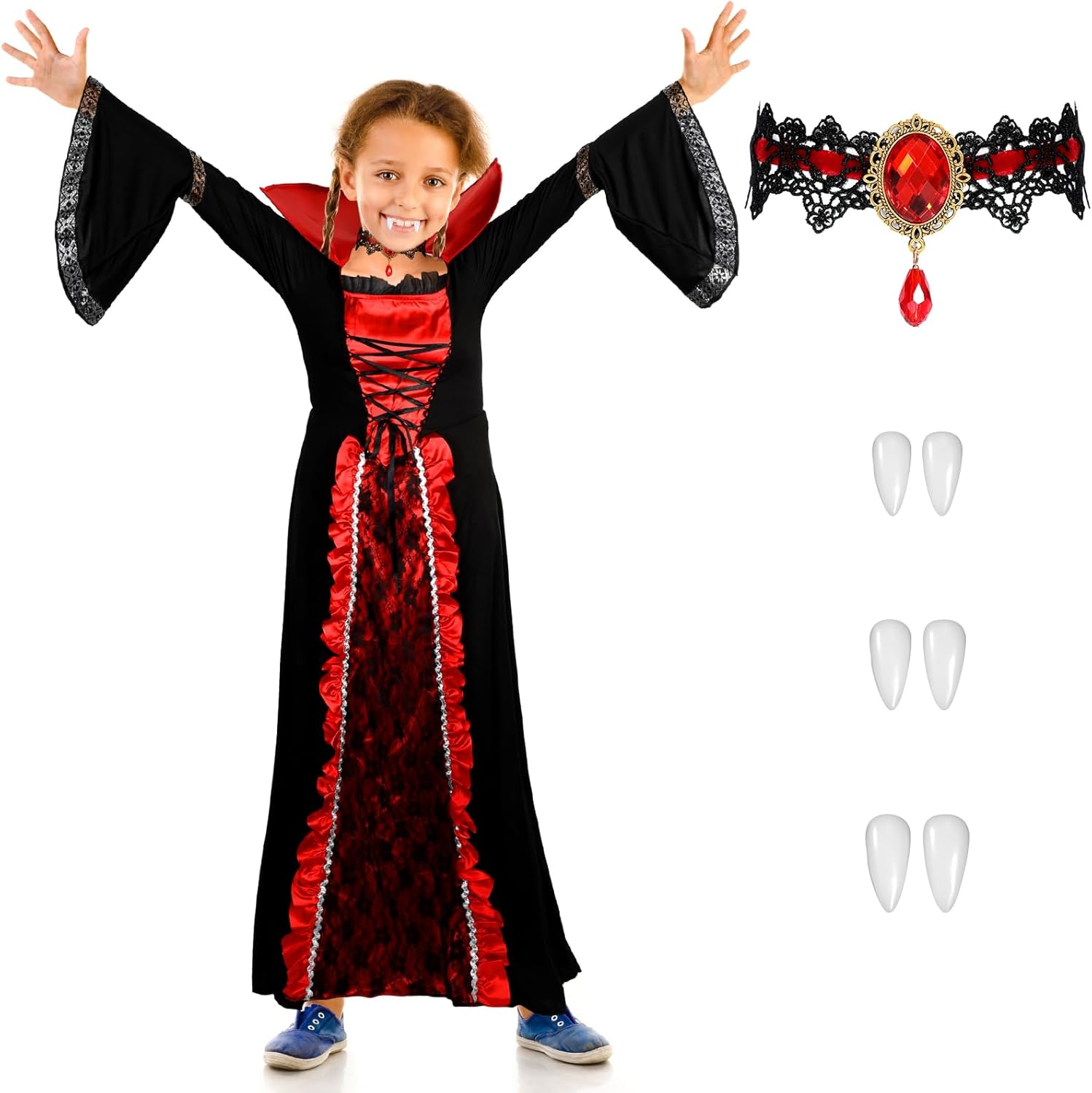 Amazon.com: Xtinmee 5 Pcs Royal Vampire Costume Set for Girls Vampire ...