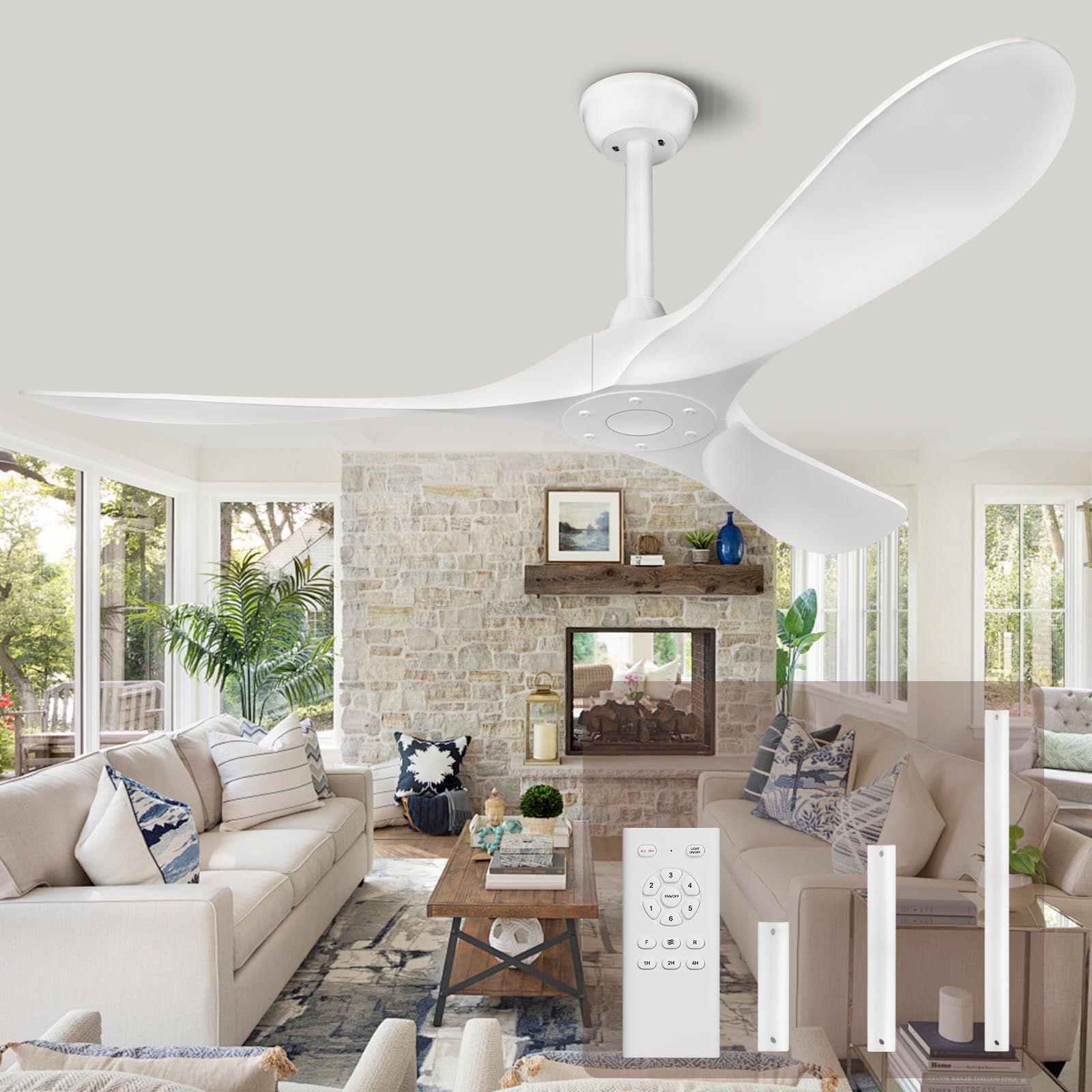 Ceiling Fans Without Lights 52 Inch White Ceiling Fan No Light for ...